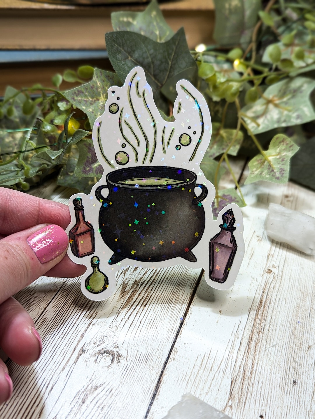 Bubbling Cauldron Holographic Sticker, Magical Halloween Stickers ...