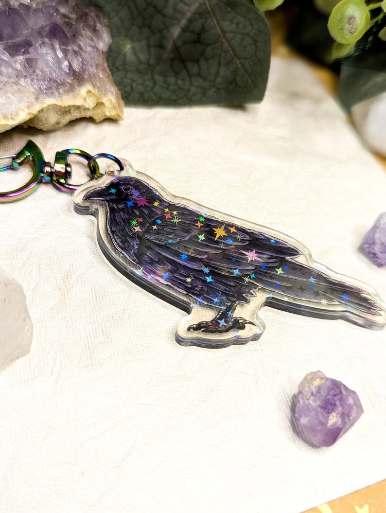 Raven Double Sided Holographic Acrylic Keychain, Sparkly Ravens Purse ...