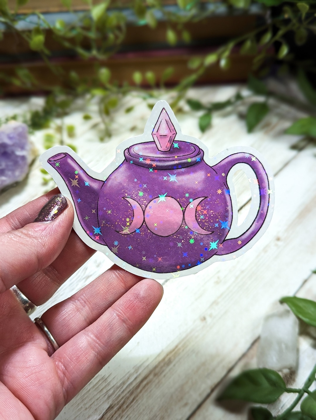 Holographic Triple Moon Teapot Sticker, Purple Tea Pot Stickers ...