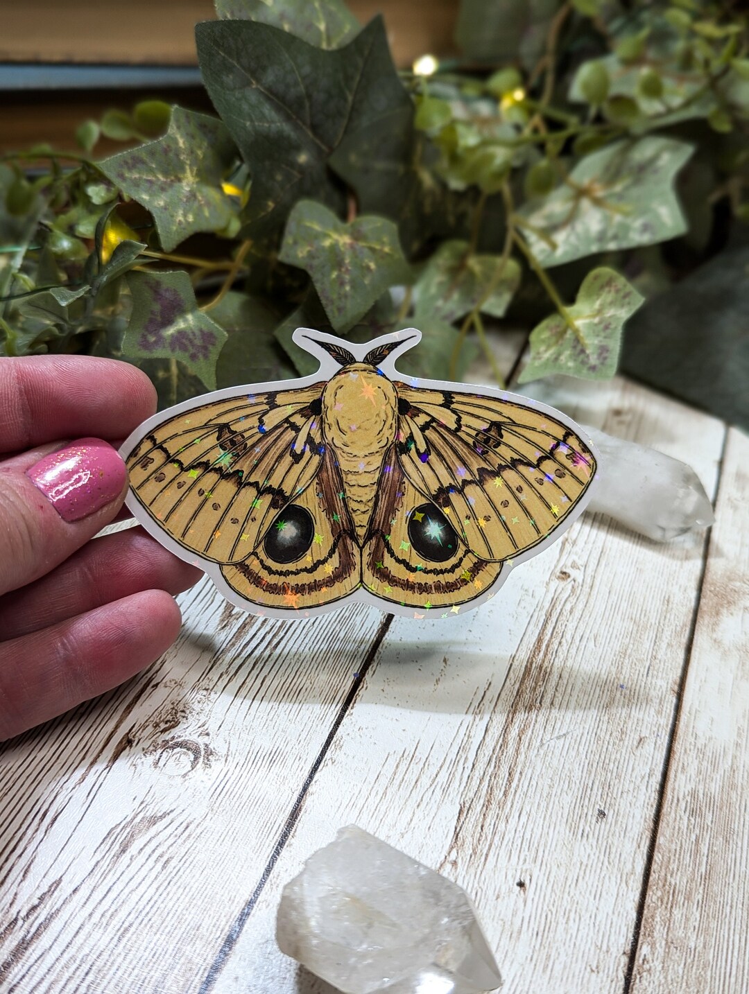 Io Moth Holographic Sticker, Yellow Insect, Beautiful Sparkly Moths ...