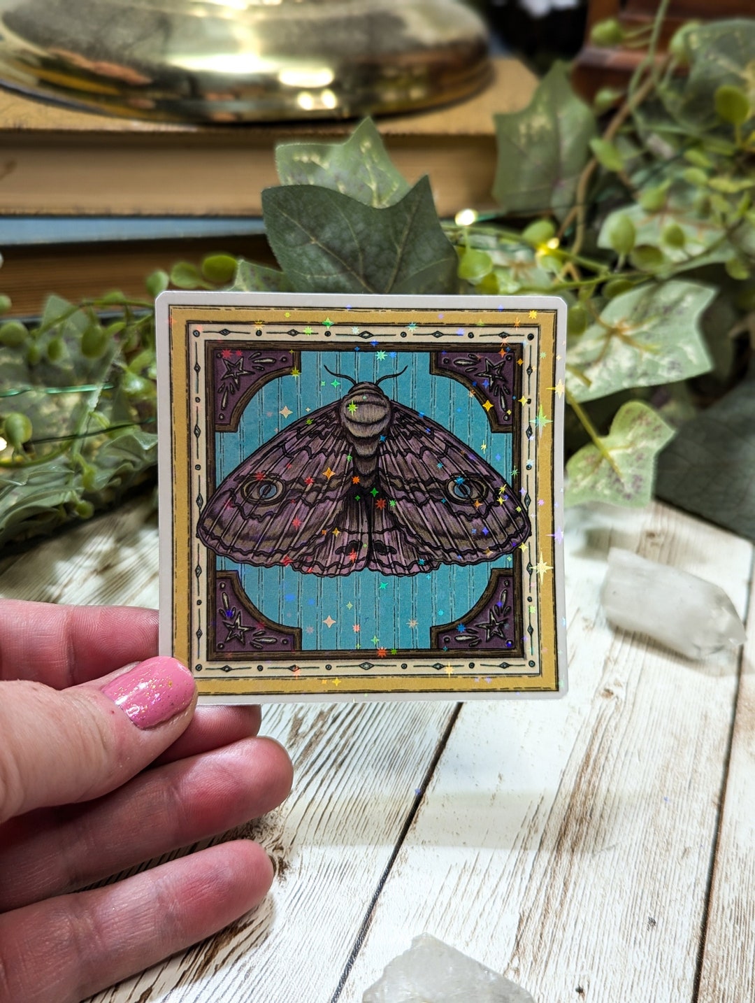 Granny's Cloak Moth Holographic Sticker, Sparkly Purple Moths, Water ...
