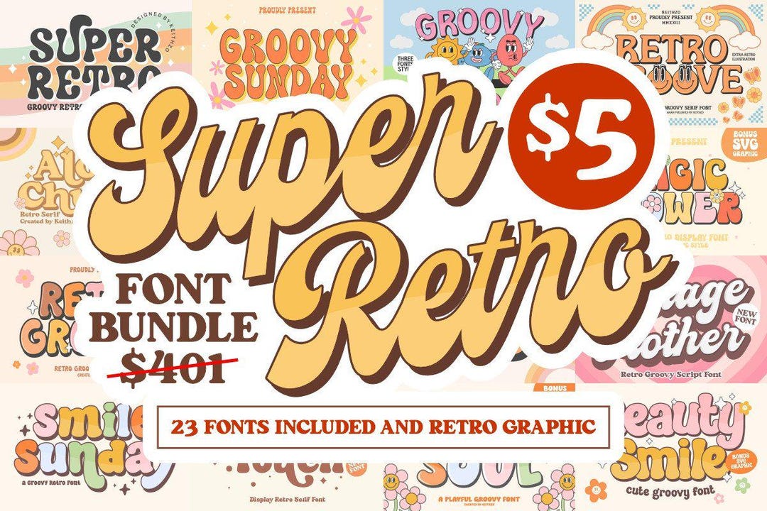 Super Retro Font and Graphics Bundle – 23 Fonts + Bonus Retro Quote ...