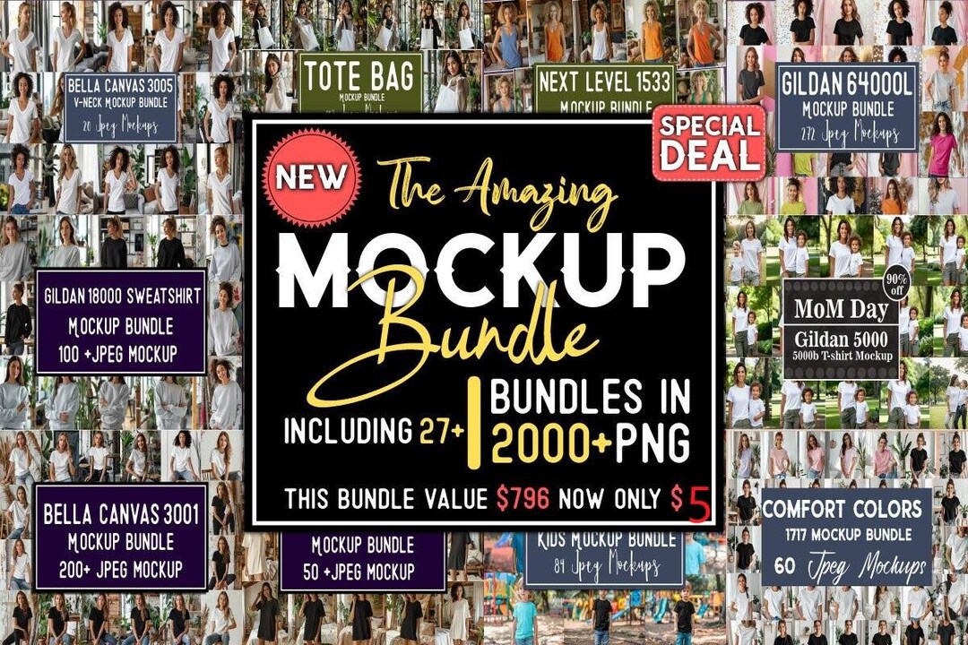 PNG Mockup Mega Bundle – 2000+ Files, 27 Bundles, T-shirt, Mug, Tote ...