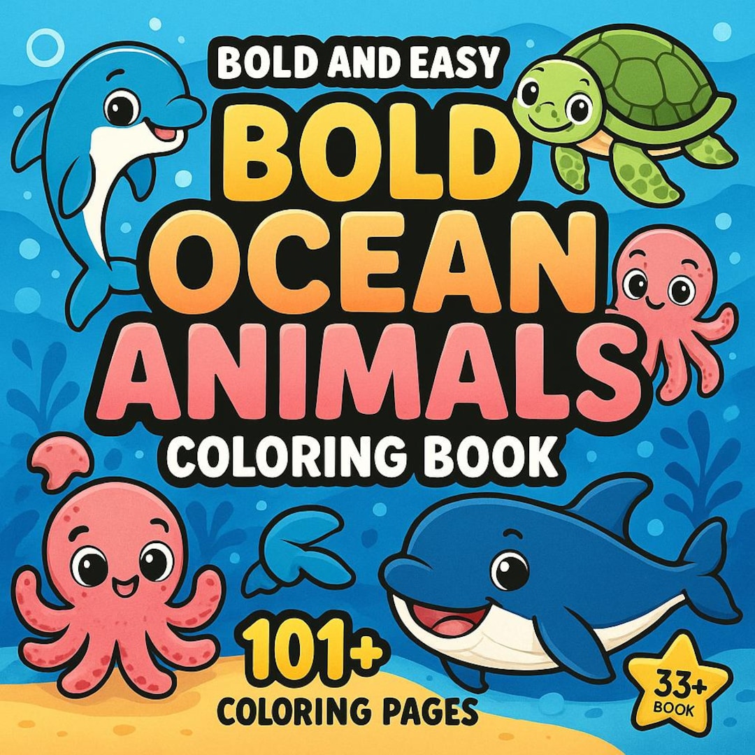 Bold & Easy Ocean Animals Coloring Book for Kids – 101 Pages + Bonus ...
