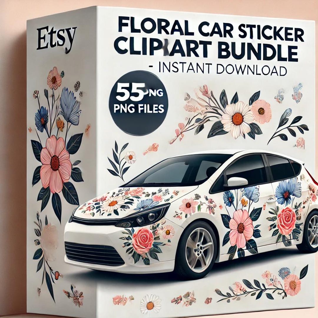 Floral Car Sticker Clipart Bundle | Vibrant Flower Decals for Print DIY ...