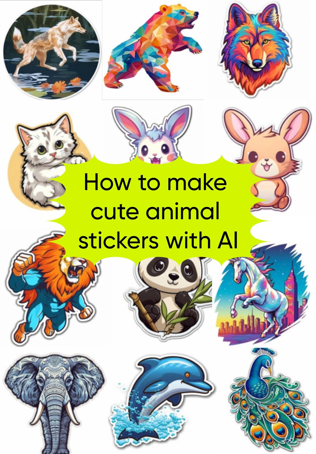 60 Adjustable AI Prompts for Creating Cute Animal Stickers – Ebook ...