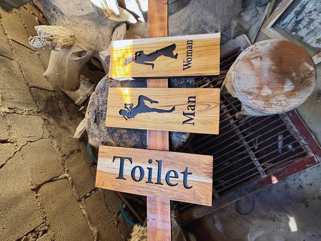 Hand-carved Wooden Restroom Signs Unique Bathroom Door Signs Rustic ...