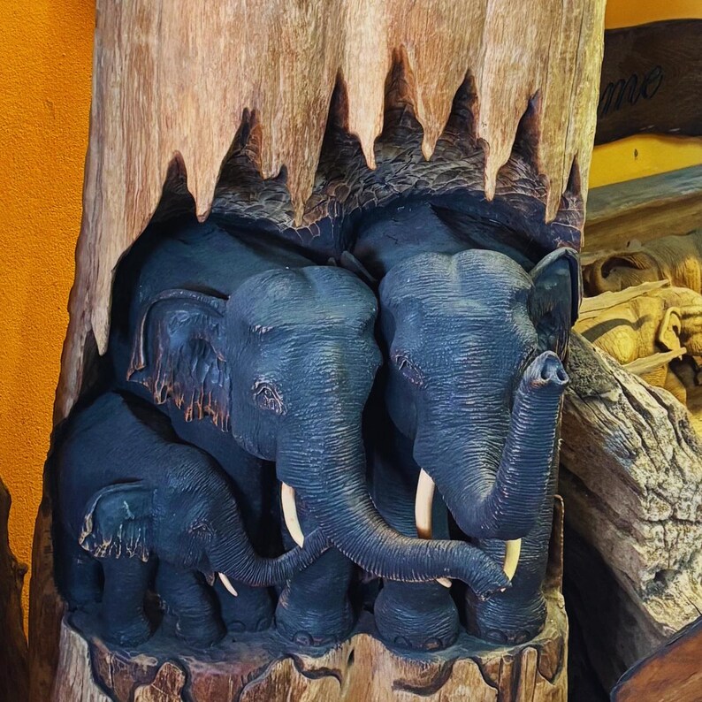 Hand-carved Wooden Elephant Wall Art Large Rustic Elephant Sculpture ...