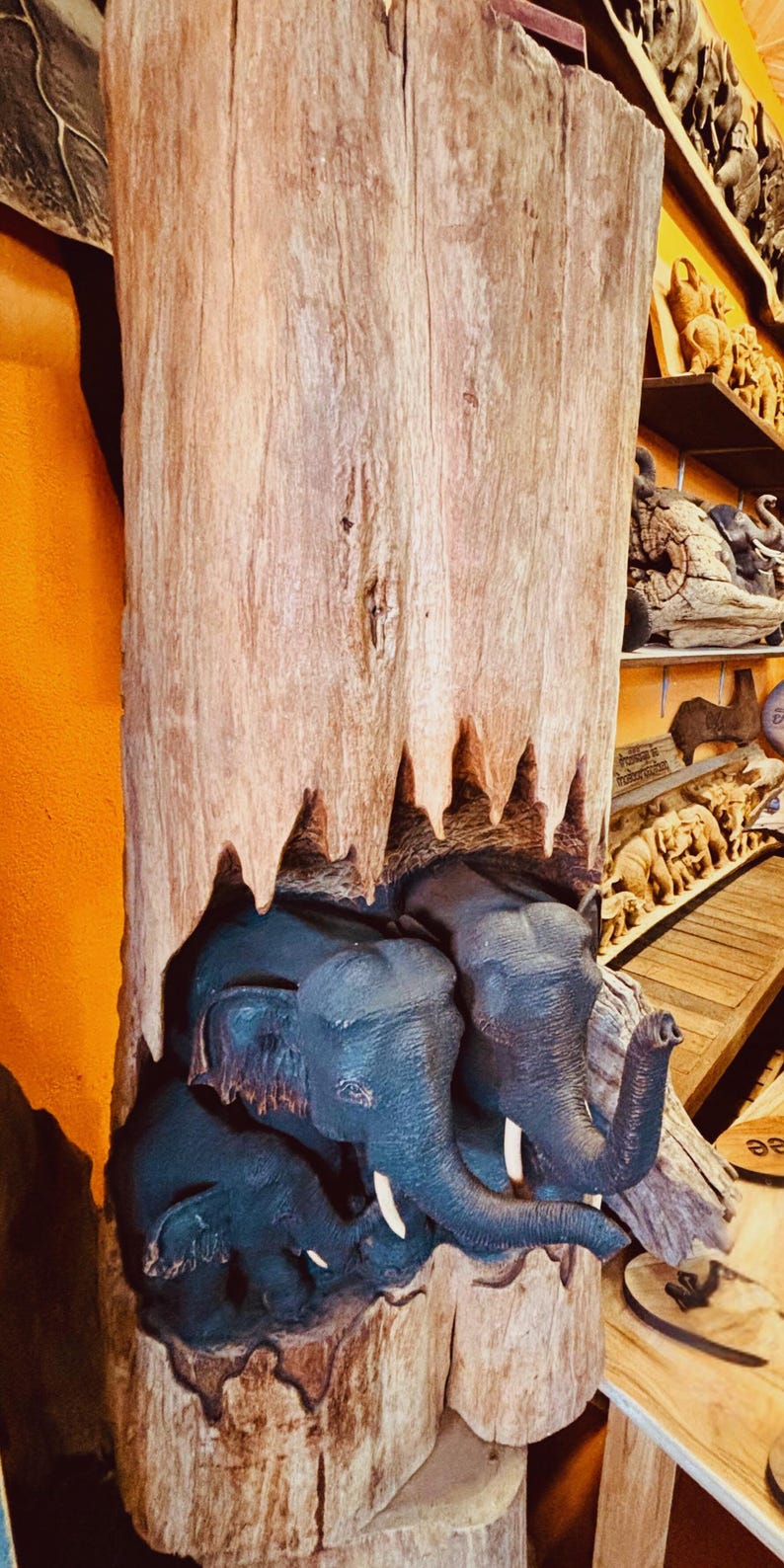 Hand-carved Wooden Elephant Wall Art Large Rustic Elephant Sculpture ...