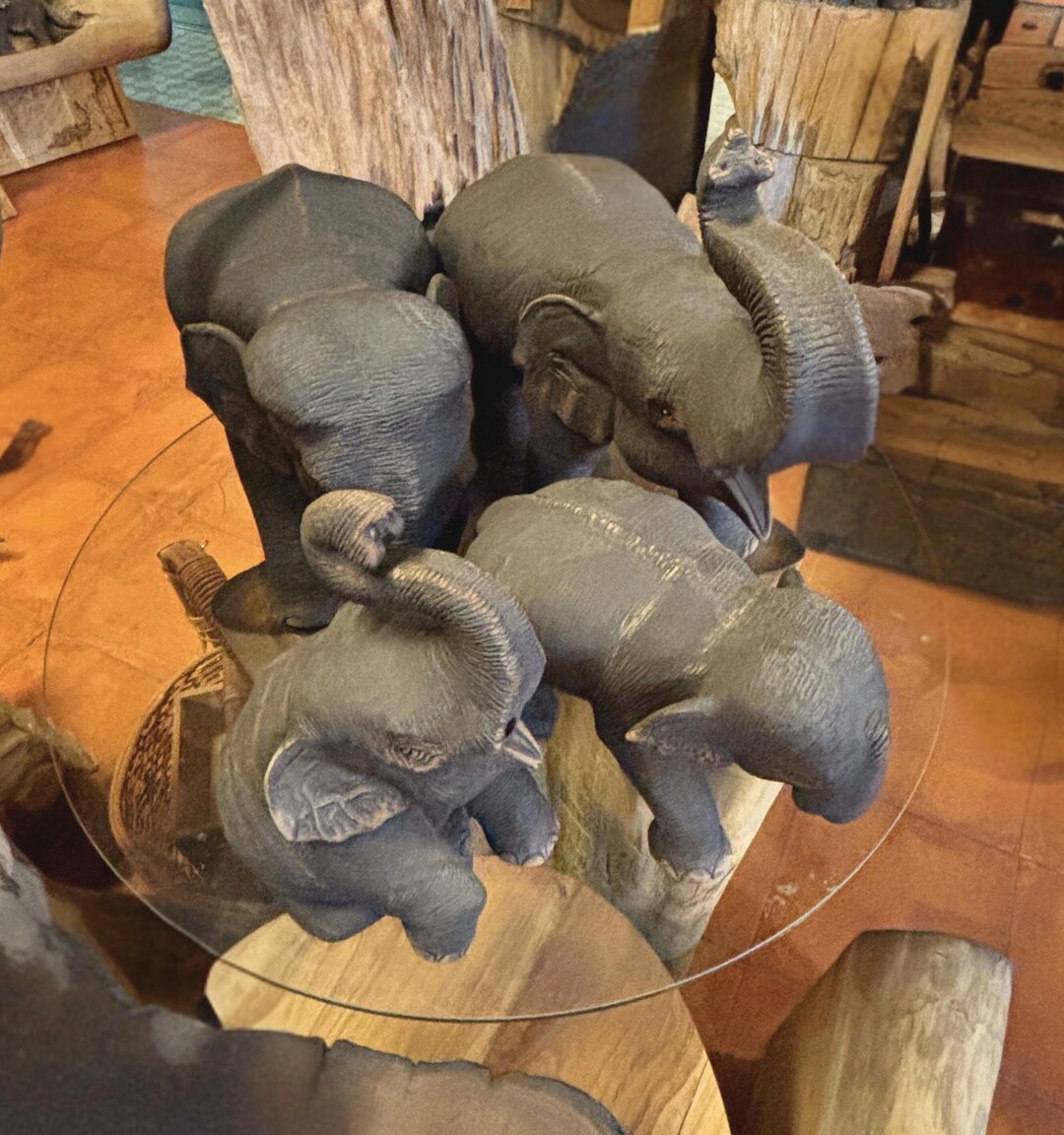 Hand-carved Wooden Elephant Table – Unique Elephant Family Coffee Table ...