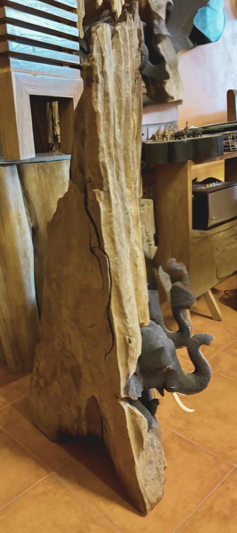 Hand-carved Wooden Elephant Wall Art Large Rustic Elephant Sculpture ...