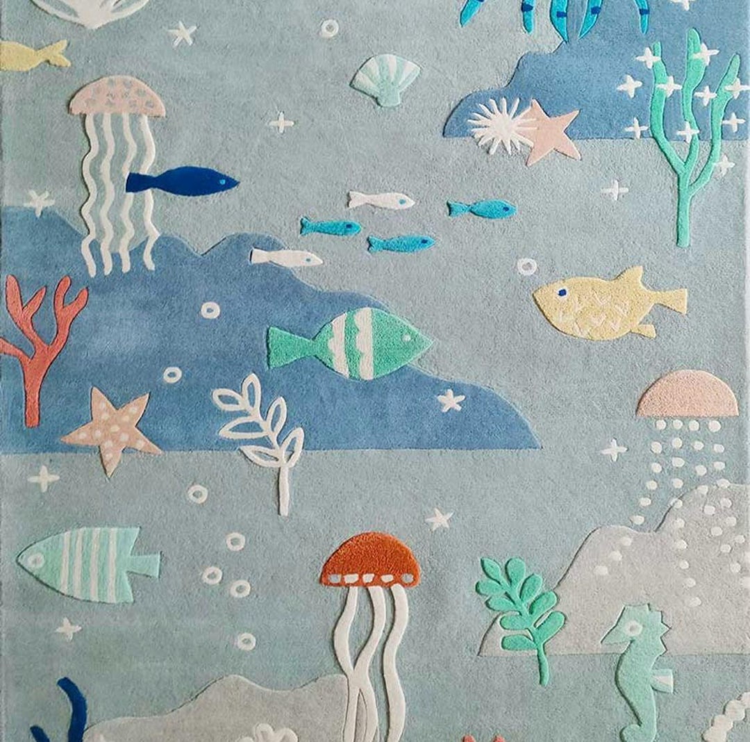 Under the Sea Rug Design Hand Tufted Rug 100% Wool Handmade Area Rug ...