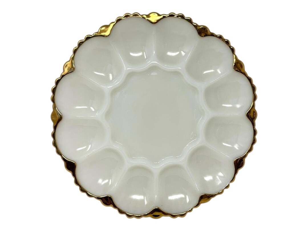 Vintage Gold Trimmed Milk Glass Deviled Egg Plate Anchor Hocking Fire King - Etsy