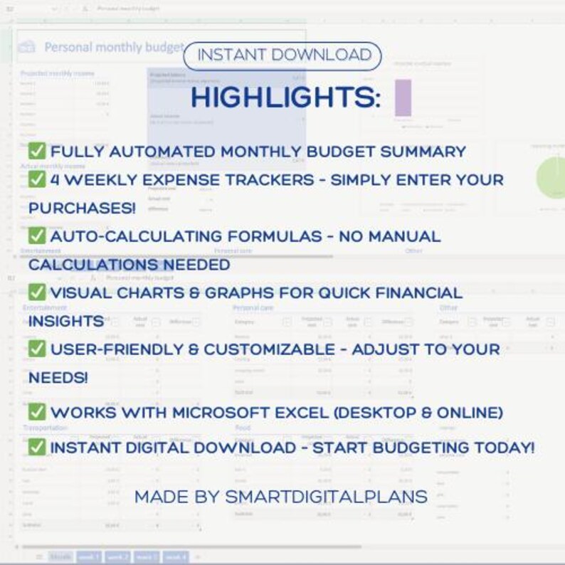 Monthly Budget Planner | Excel Budget Spreadsheet With Auto ...
