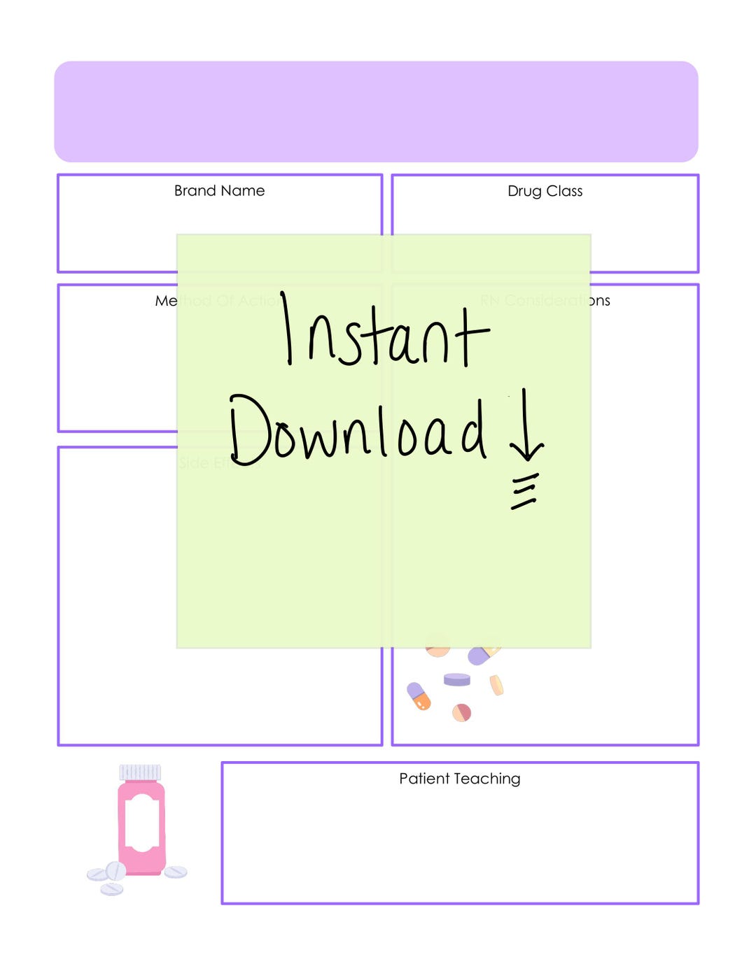PURPLE Medication Sheet Template Instant Download PDF or Print for ...