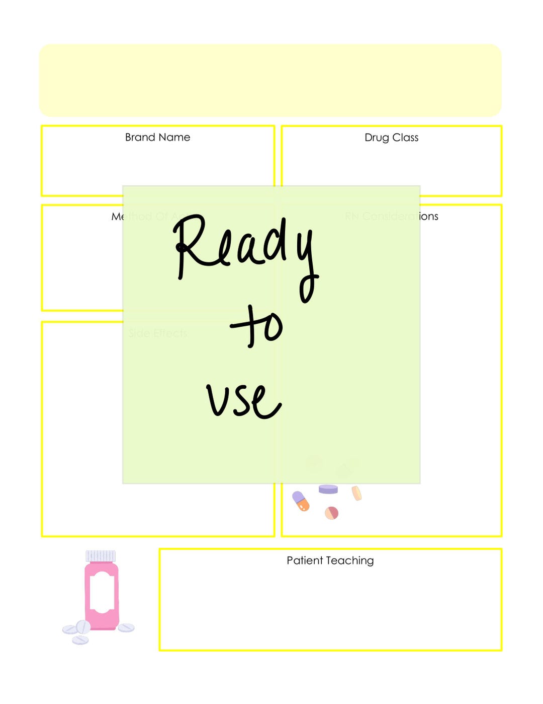 YELLOW Medication Sheet Template Instant Download PDF or Print for ...