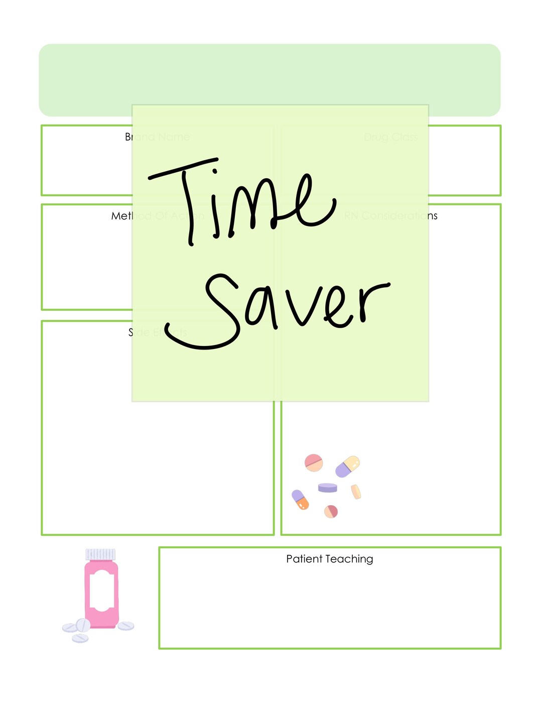 GREEN Medication Drug PDF Sheet Template Pharmacology NCLEX Study Cards ...