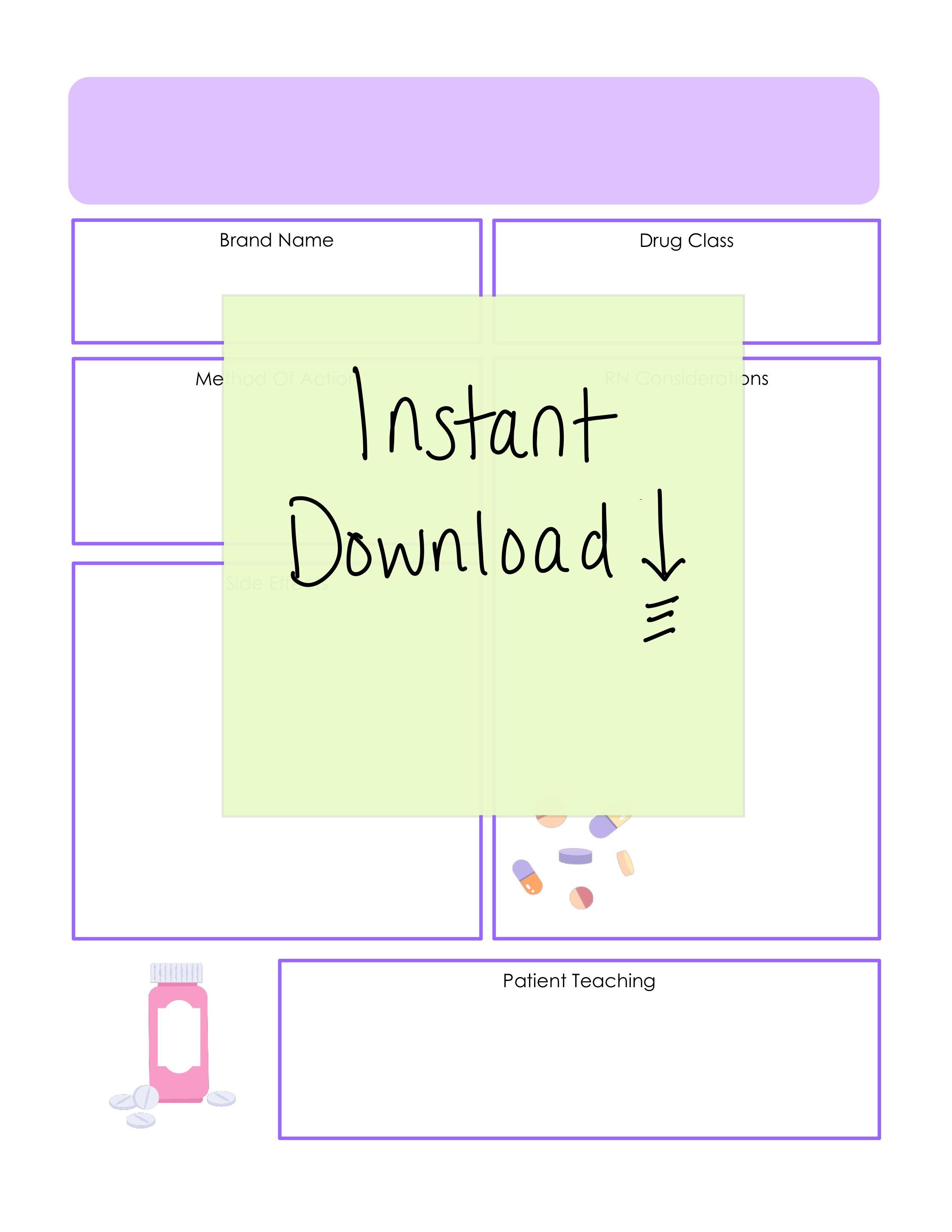 GREEN Medication Drug PDF Sheet Template Pharmacology NCLEX Study Cards ...