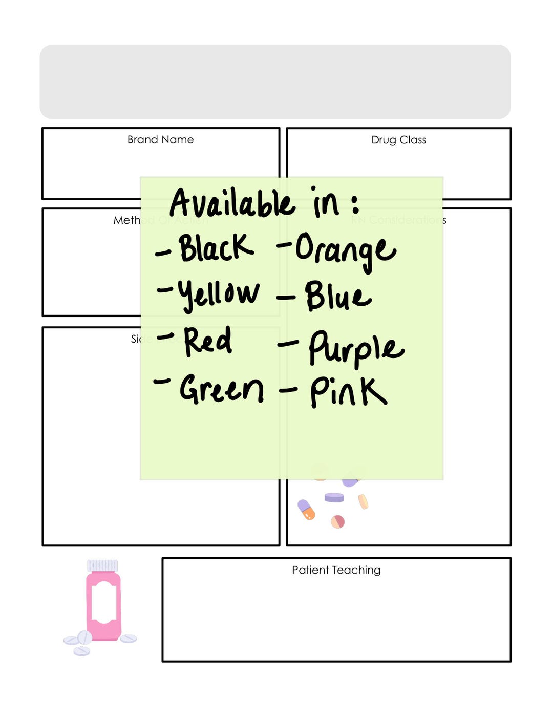 BLACK Medication Drug PDF Sheet Template Pharmacology NCLEX Study Cards ...