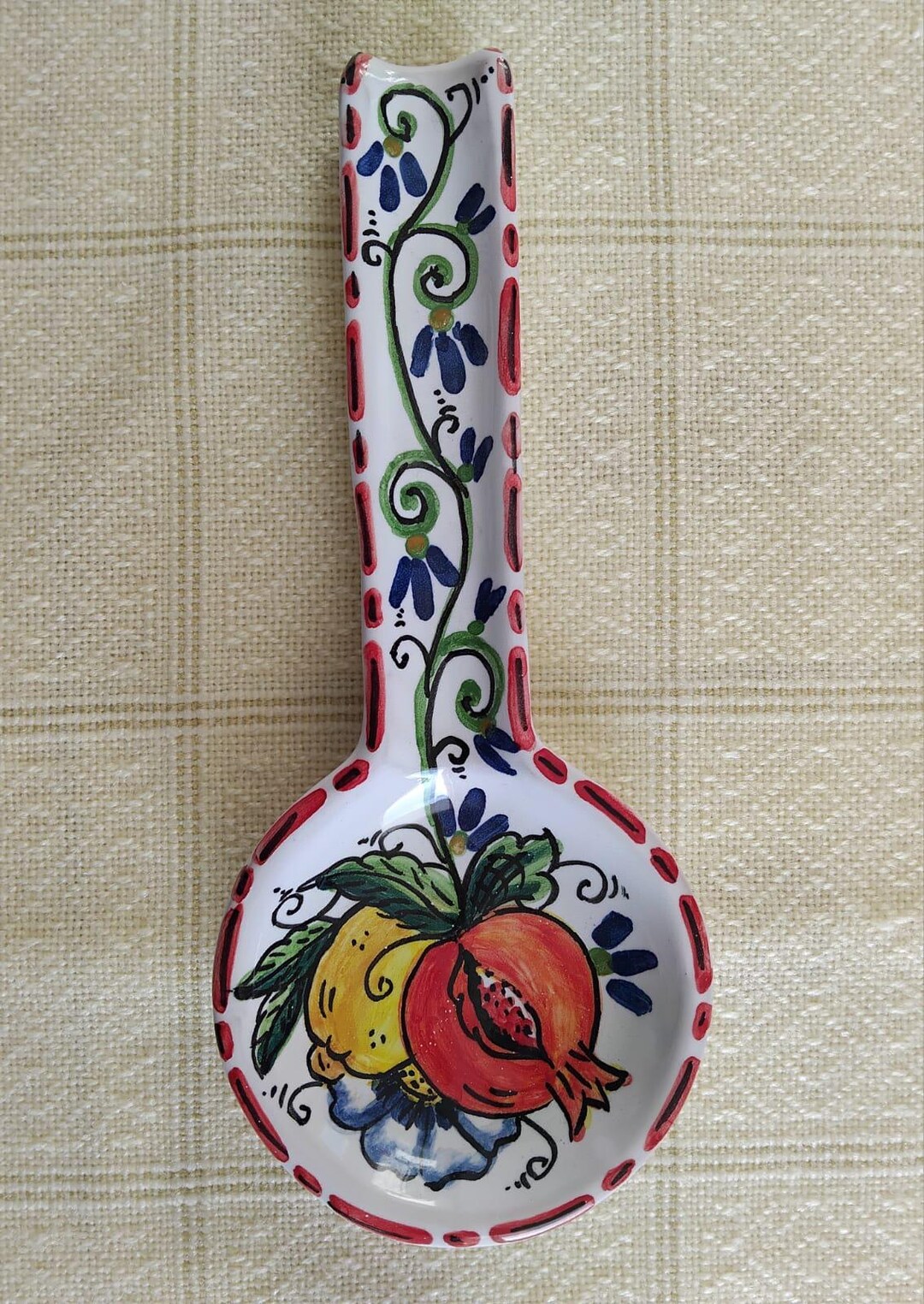 Hand Painted Ceramic Serving Spoon, Colorful Pomegranate Design ...