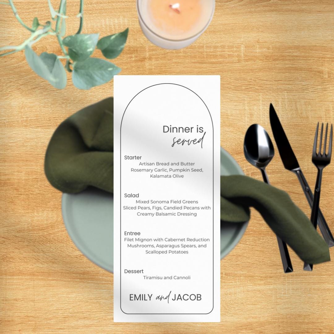 Simple Arch Wedding Menu Card: Printable Canva Template (4x9.25" #10 ...