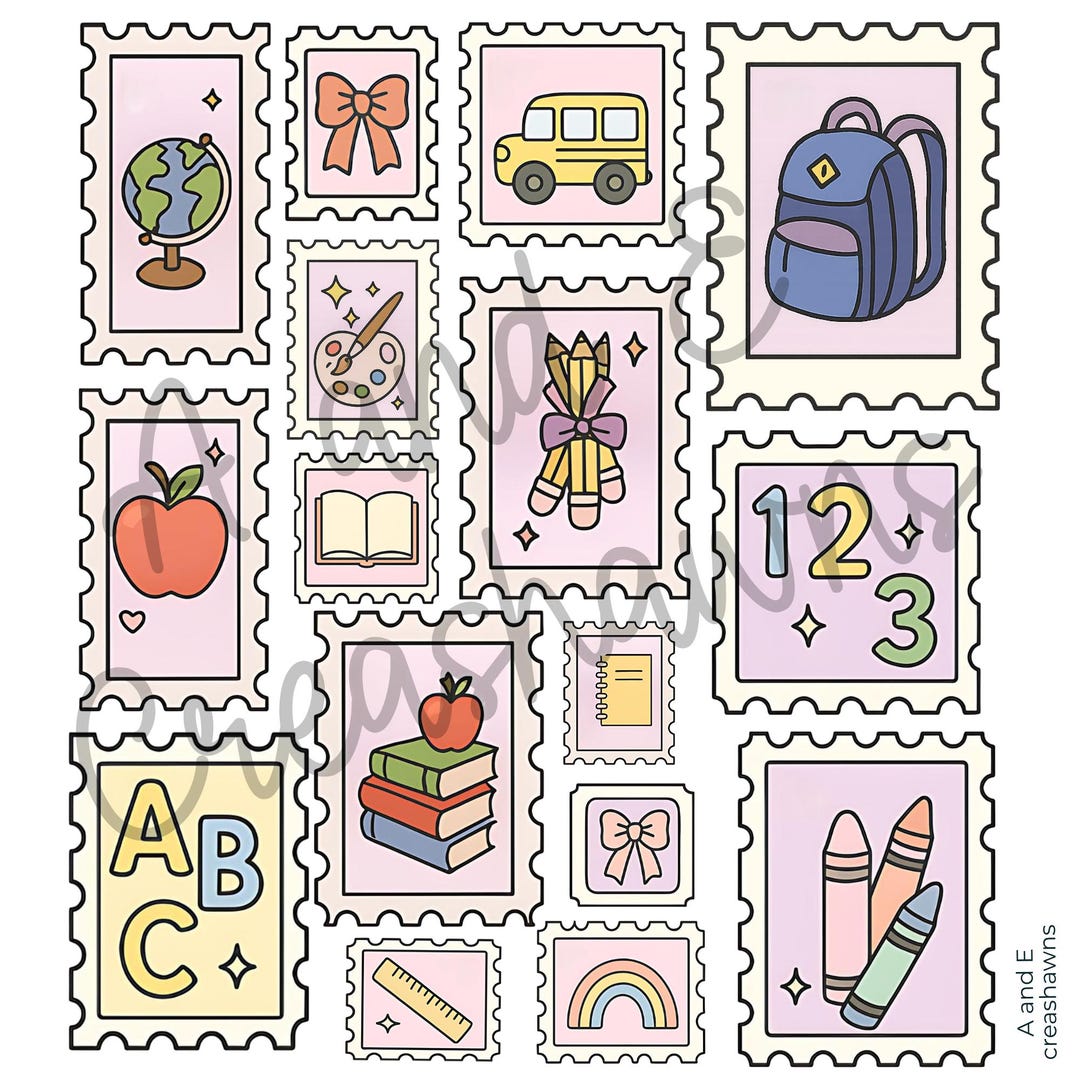 Back to School Stamps PNG, Preppy Digital Download, Kindergarten ...