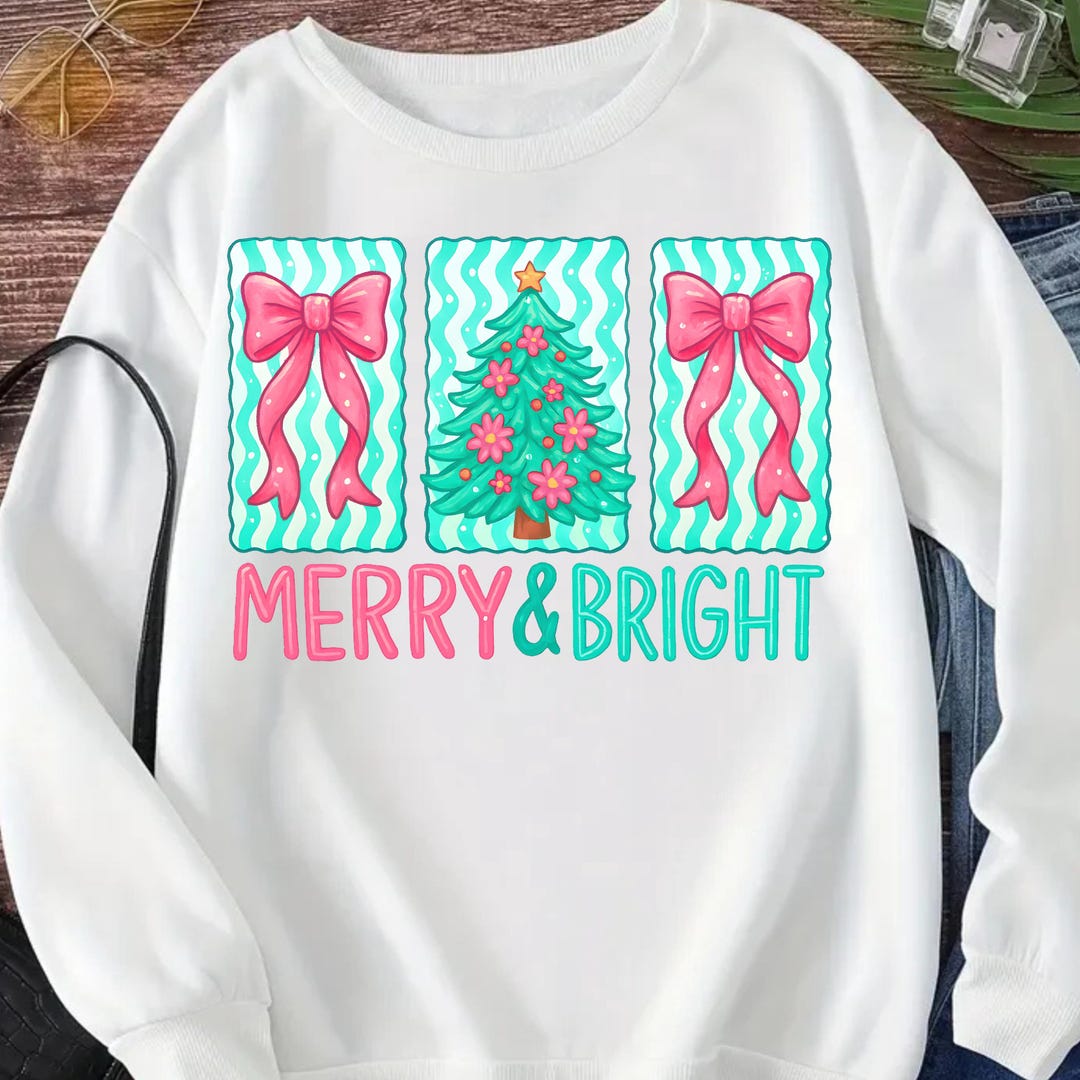 Floral Preppy Christmas Tree Bow PNG, Merry & Bright PNG, Floral ...
