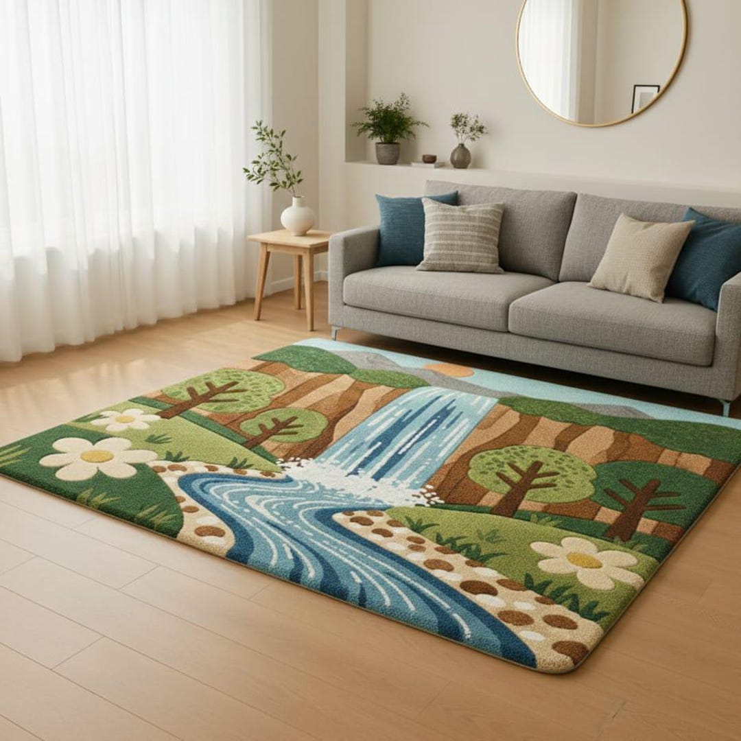 Kids Mountain Waterfall Rug, Colorful Scenery Area Carpet - Etsy