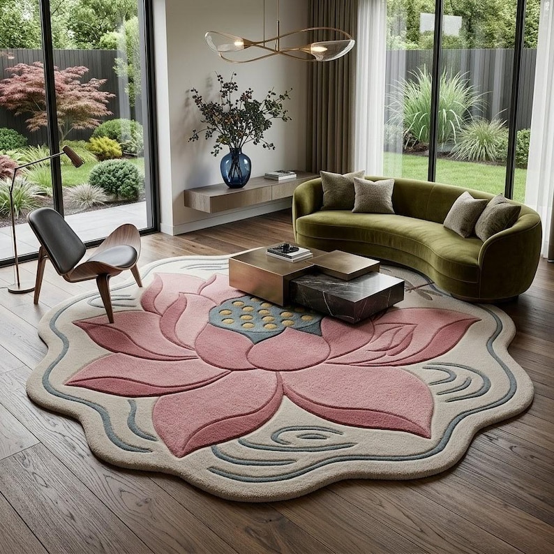 Hand-tufted Wool Lotus Flower Rug – Pink Floral Shaped Area Carpet - Etsy