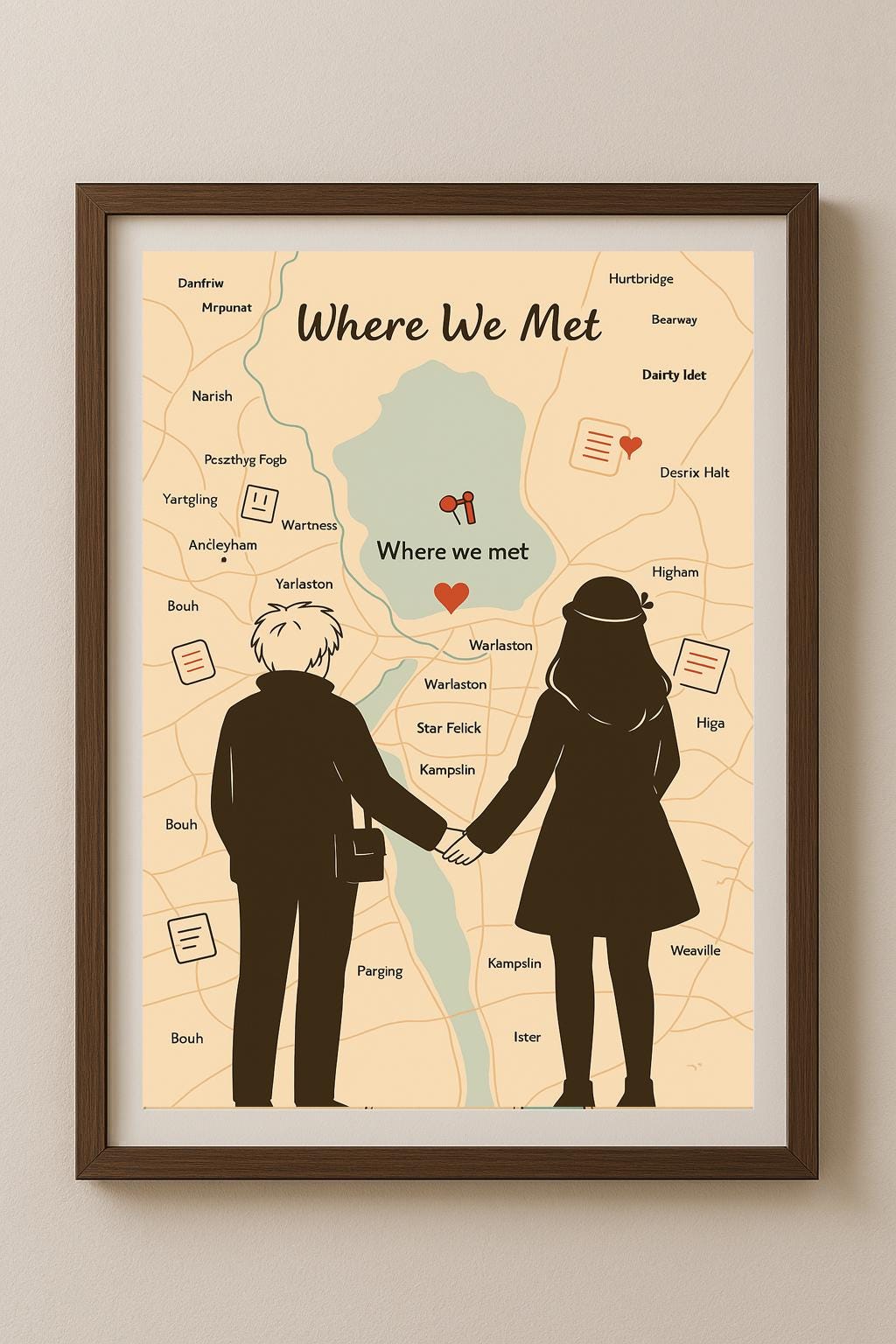Custom Couple Map, Where We Met Map, Anniversary Gift for Her or Him ...