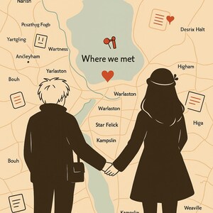 Custom Couple Map, Where We Met Map, Anniversary Gift for Her or Him ...
