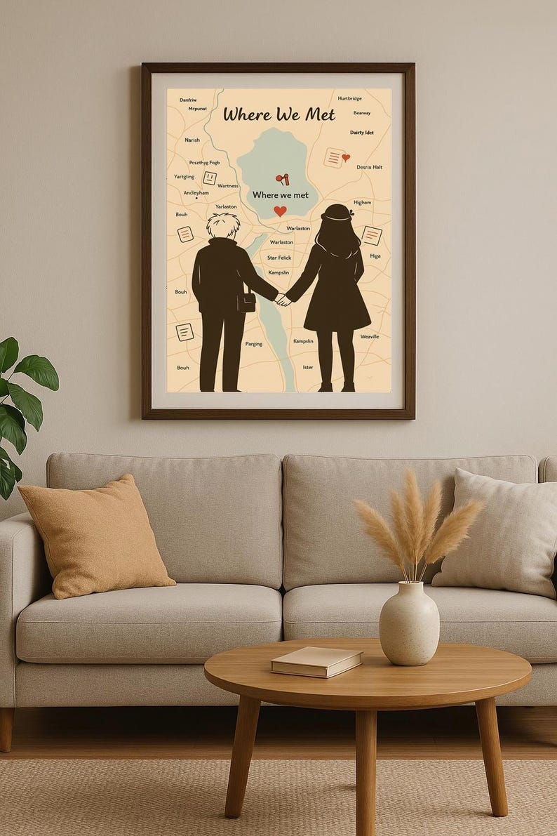 Custom Couple Map, Where We Met Map, Anniversary Gift for Her or Him ...