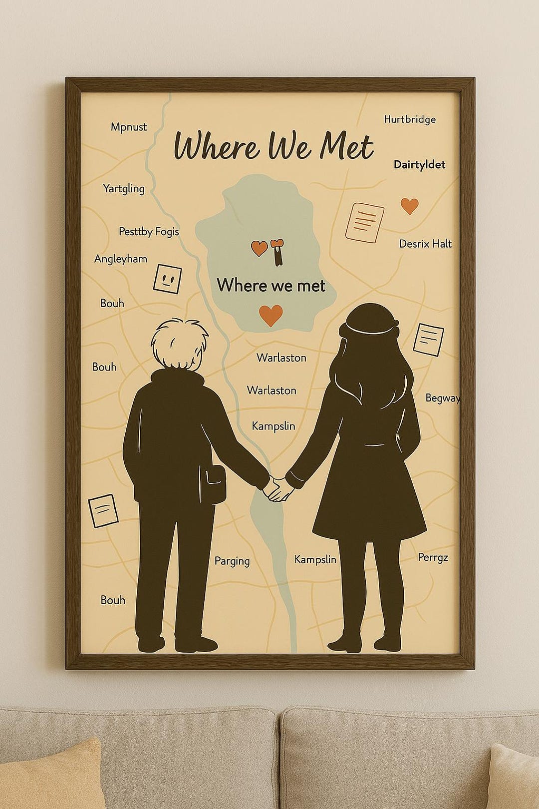 Custom Couple Map, Where We Met Map, Anniversary Gift for Her or Him ...
