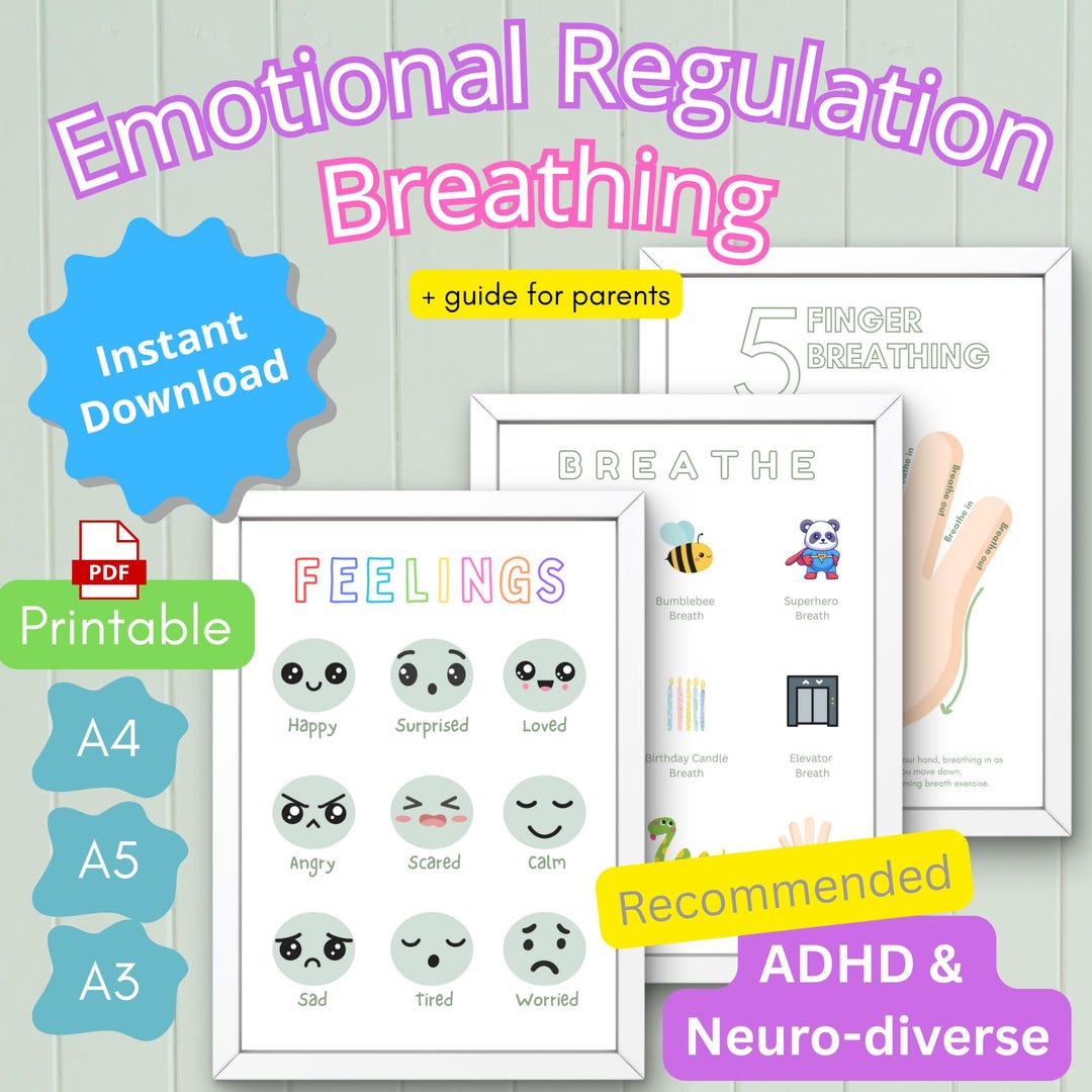Emotional Regulation and Breathing Technique Wall Posters for ADHD and ...