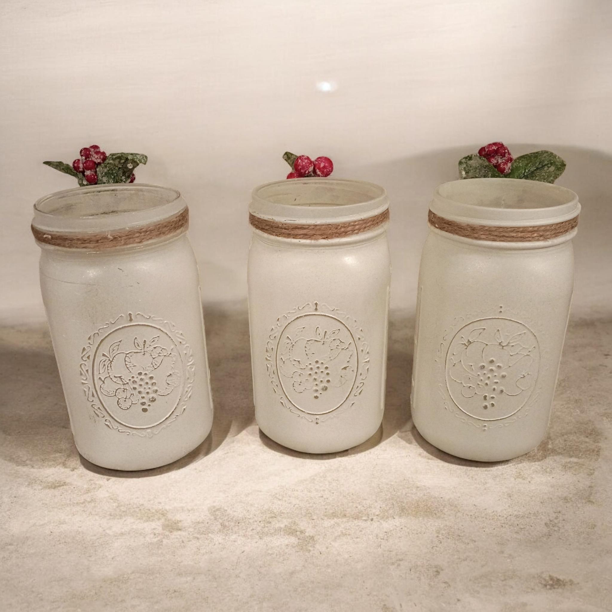 Rustic Christmas Mason Jars, Farmhouse Holiday Decor, Frosted Berries ...