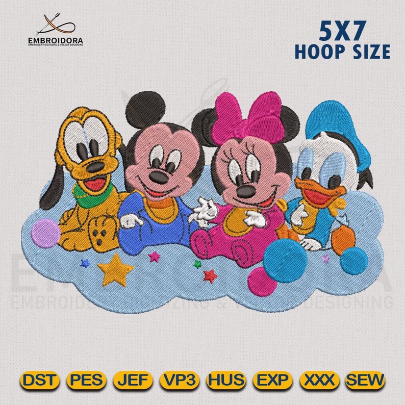 Mickey & Minnie Mouse Babies Embroidery Pattern | 5x7 Hoop (digital ...