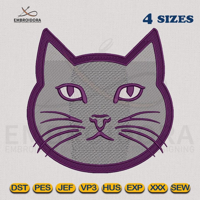 Cute Cat Face Machine Embroidery Design | Cat Face EMB Digitizing |4 ...