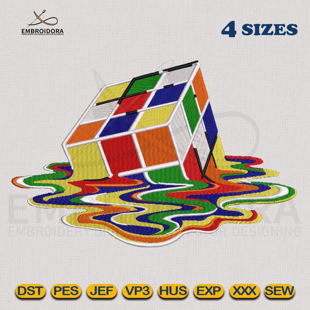 Melting Rubik Cube Machine Embroidery Design: Colorful EMB Pattern (4 ...