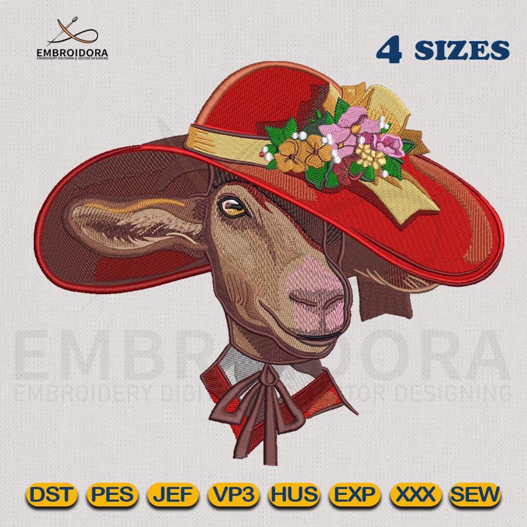 Cute Goat Wearing Hat Machine Embroidery Design | Cute Goat EMB ...