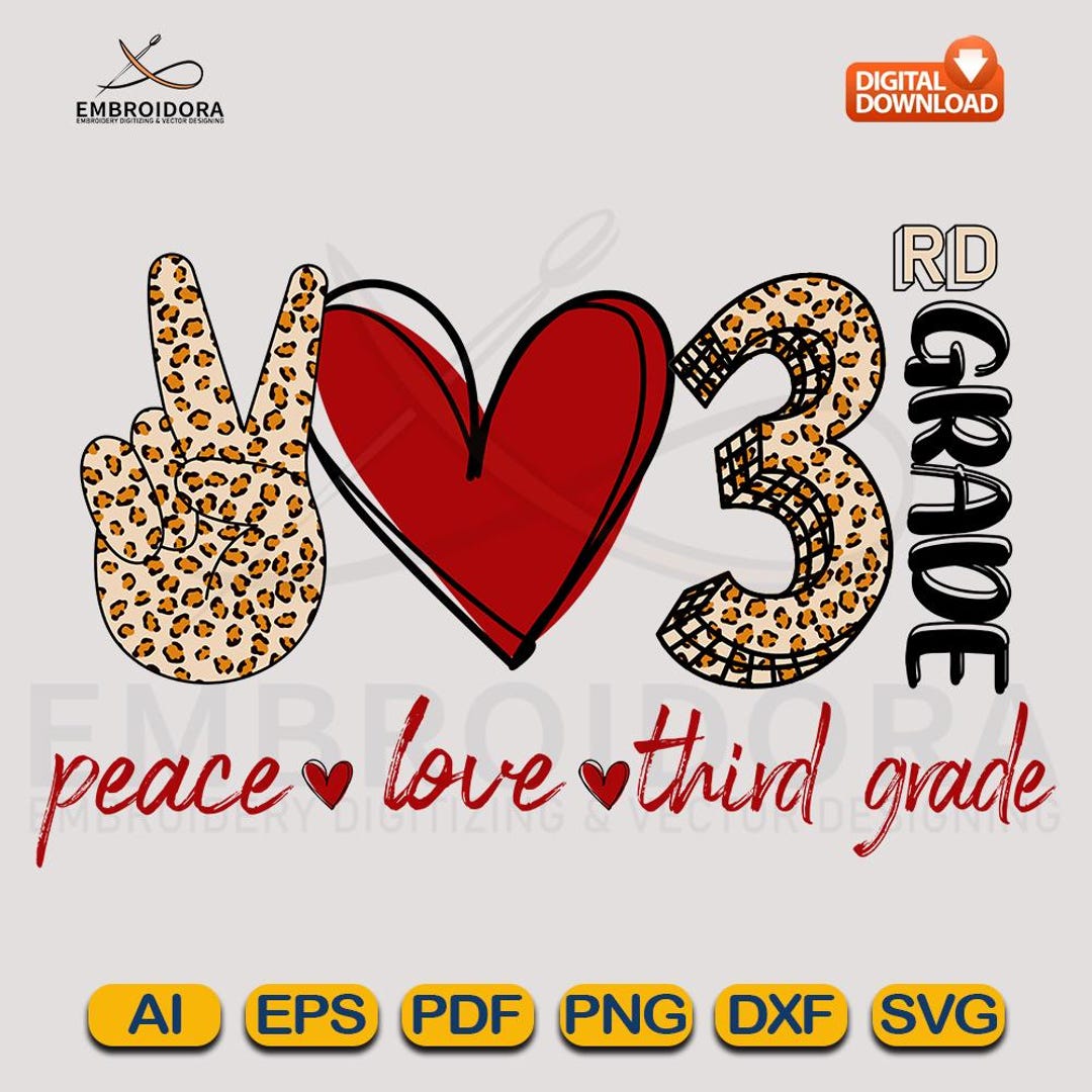 3RD Grade SVG, Smart Peace Love Third Grade SVG Digital Clipart, Heart ...