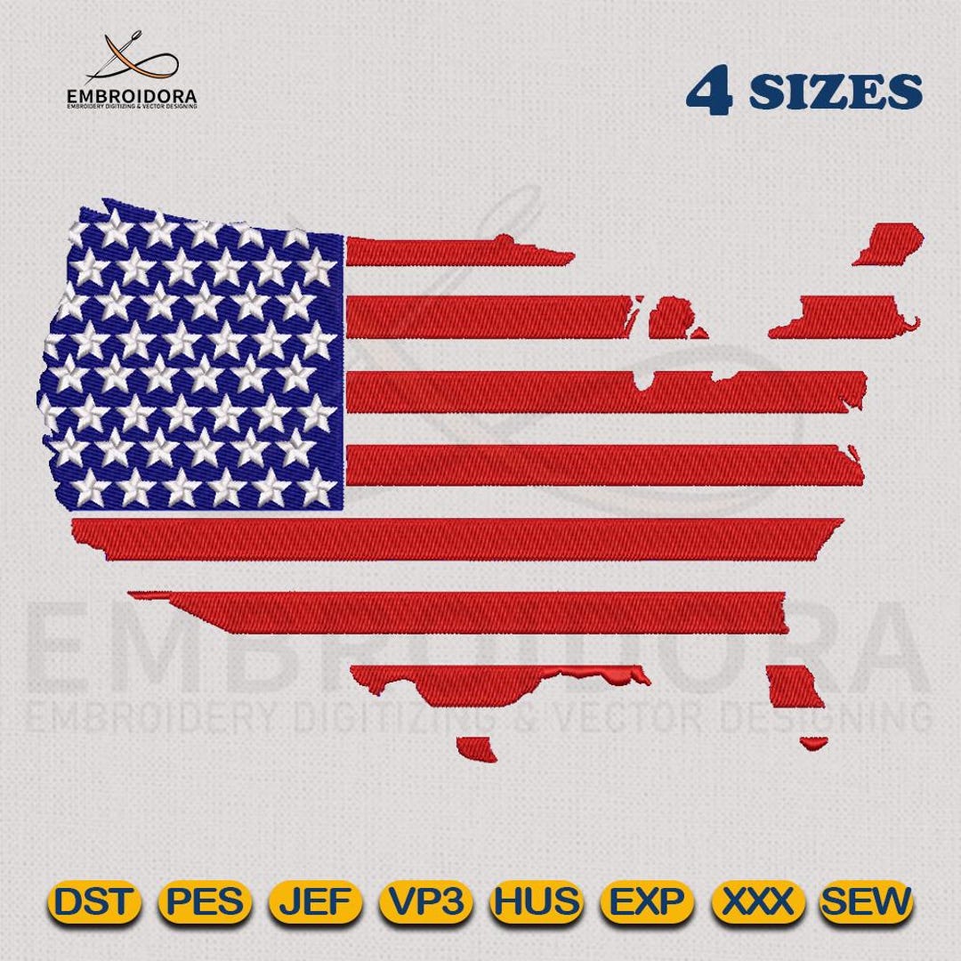 USA Map Flag Machine Embroidery Design: 4 Hoop Sizes (digital Download ...