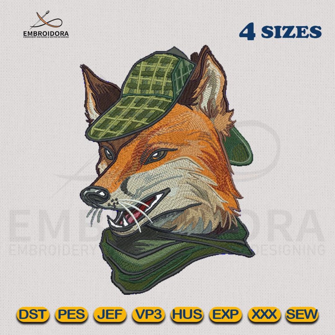 Red Fox Cartoon Embroidery Design: Detective Outfit (instant Download ...