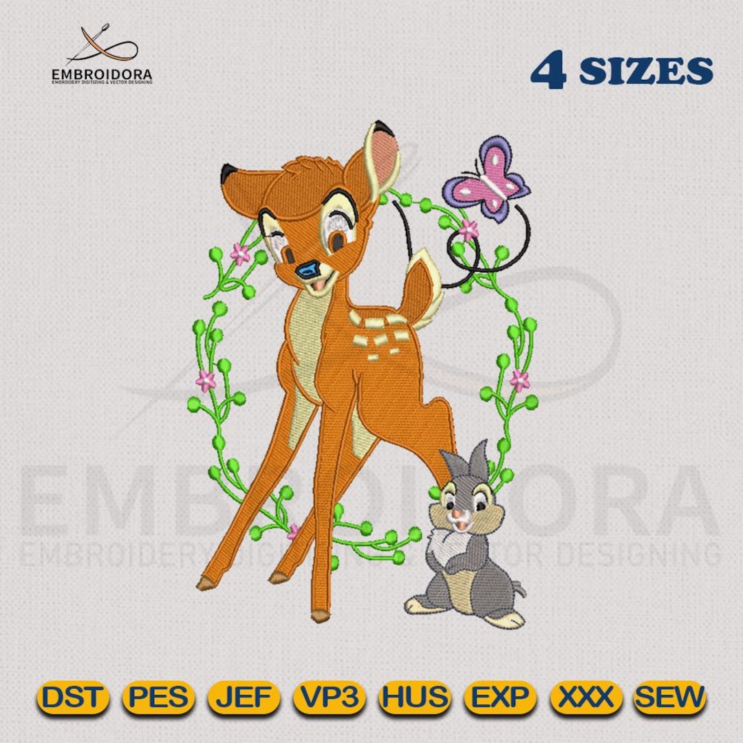 Bambi & Thumper Embroidery Design: Rabbit, Deer, Butterfly (4 Hoop ...