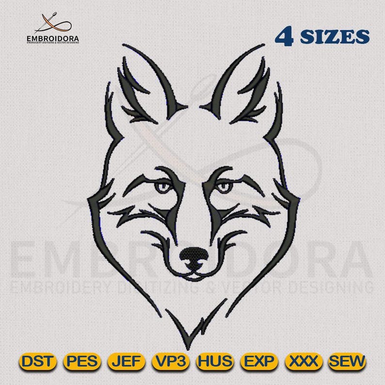 Cute Fox Outline Face Embroidery Design | Fox Outline Face EMB ...