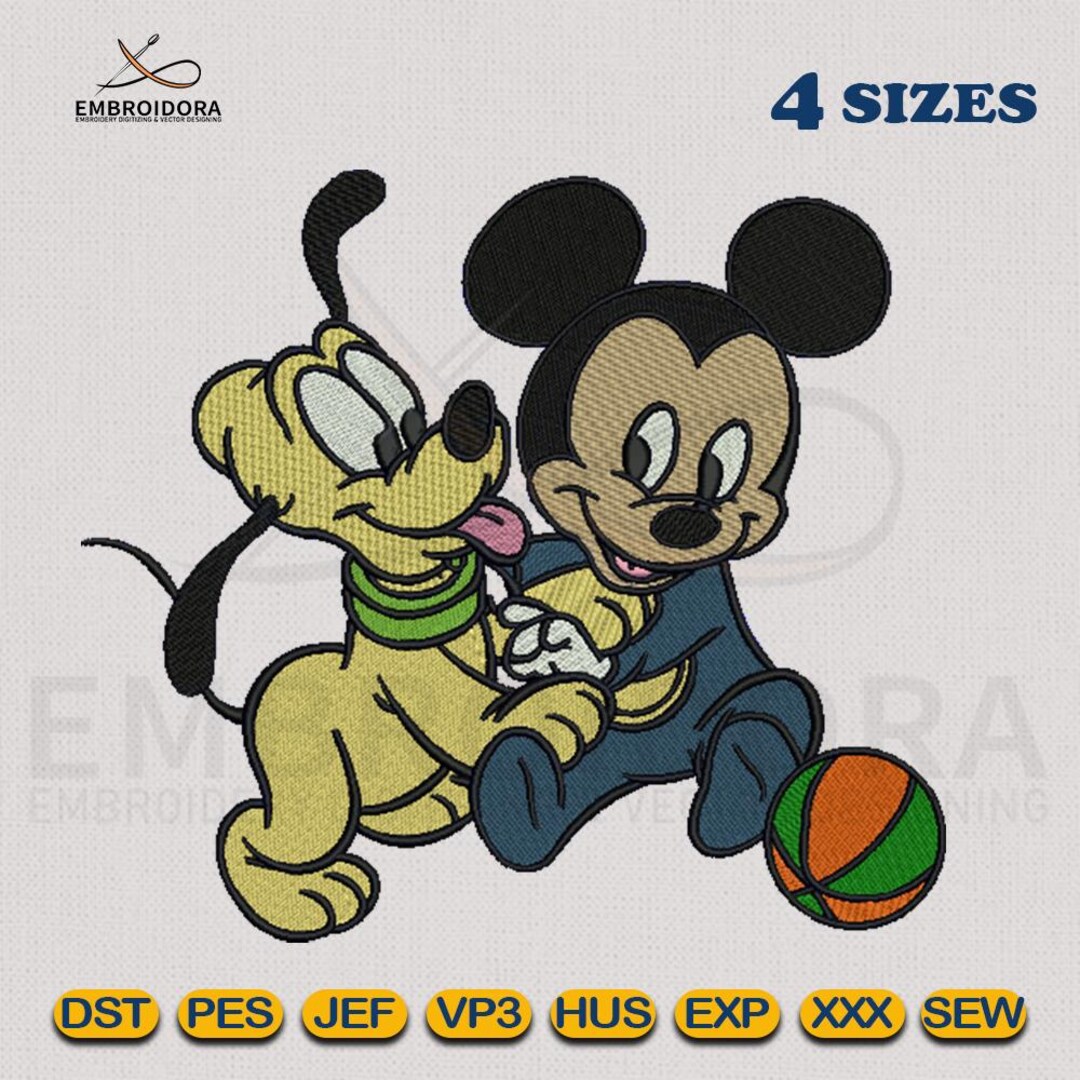 Baby Mickey and Pluto Embroidery Design: 4 Hoop Sizes (instant Download) - Etsy