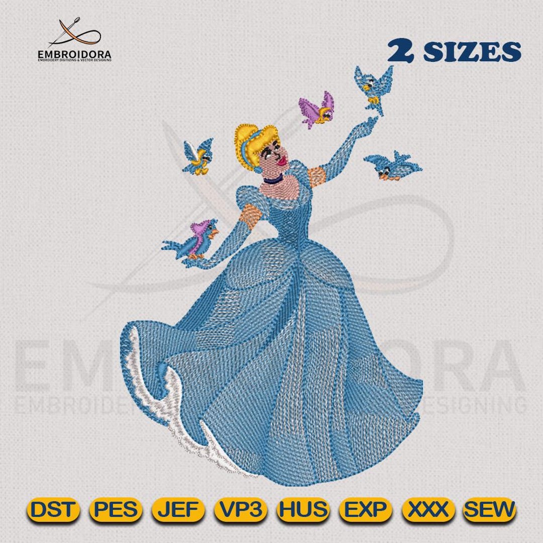 Cinderella Embroidery Design: Princess Playing With Birds (4x4 & 5x7 ...