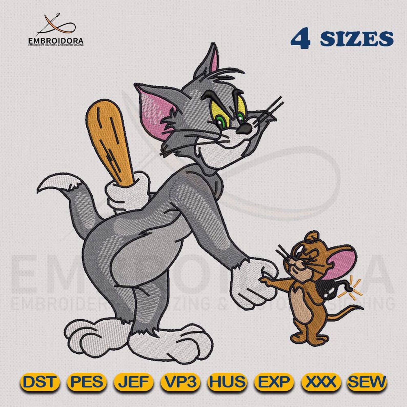 Tom and Jerry Machine Embroidery Design | Tom and Jerry EMB Digitizing | 4 Hoop Sizes Embroidery ...