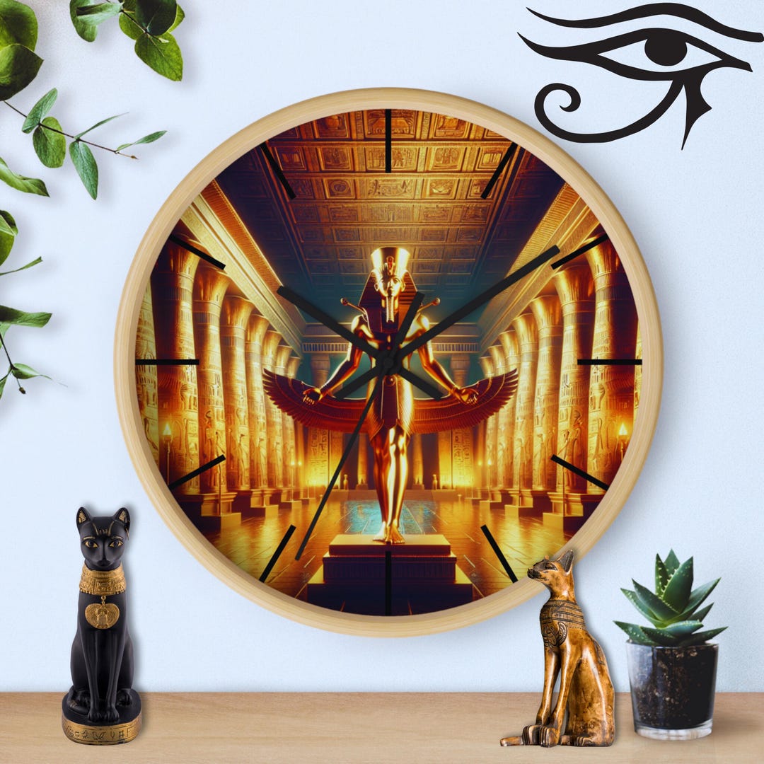 Egyptian God RA Wood Wall Clock, Antique Figurine Design, Home Decor ...