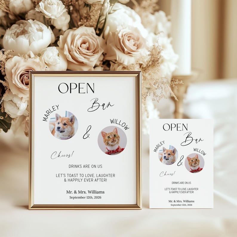 Wedding Bar Sign Template, Dogs and Cats Bar Sign, Drinks on Us Menu ...