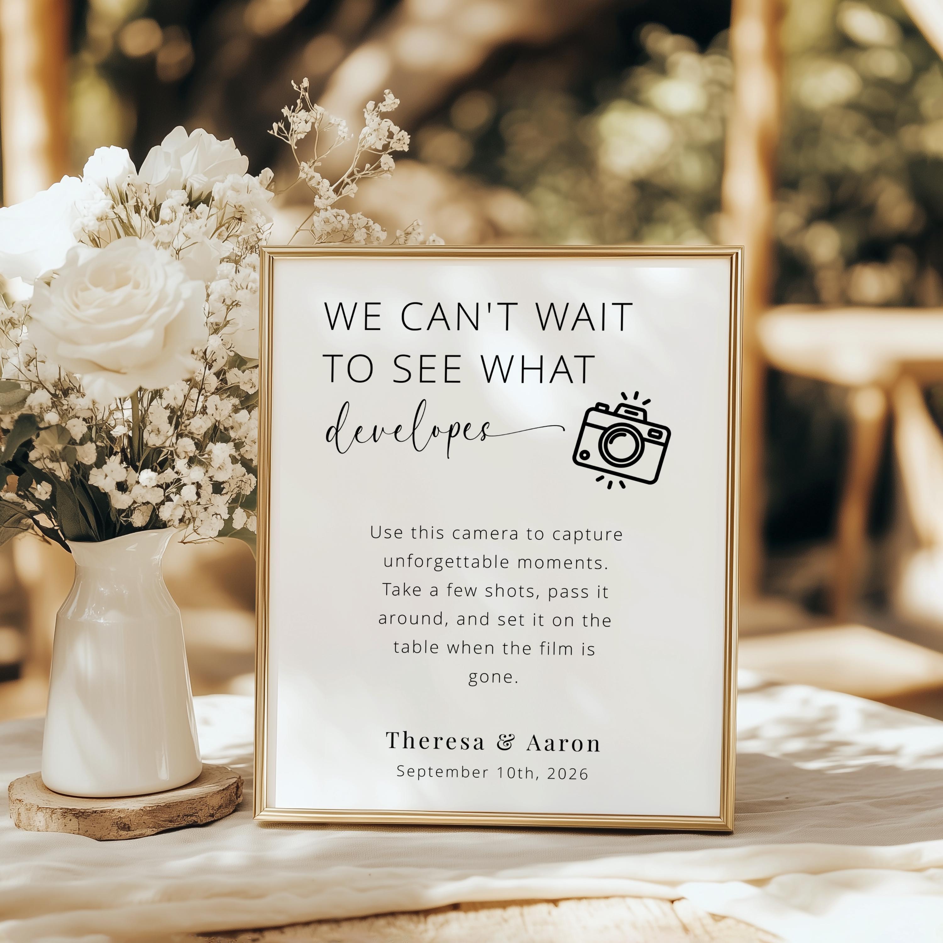 Disposable Camera Wedding Sign, Can't Wait to See What Develops, Fun ...